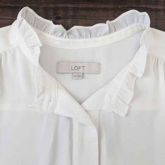 LOFT | Tops | Loft White Ruffle Blouse | Poshmark